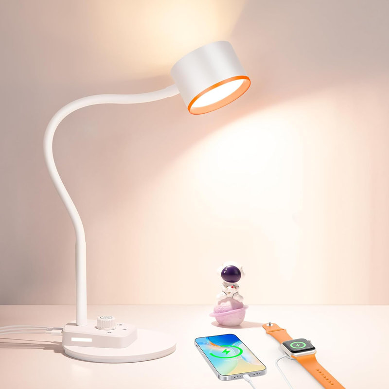 Desk Lamp LED Desk Lamp with USB C A Charging Ports 5 Colors Fully Dimmable Eye Care Reading Lamp for Bedside Table Full Metal Efficient Gooseneck